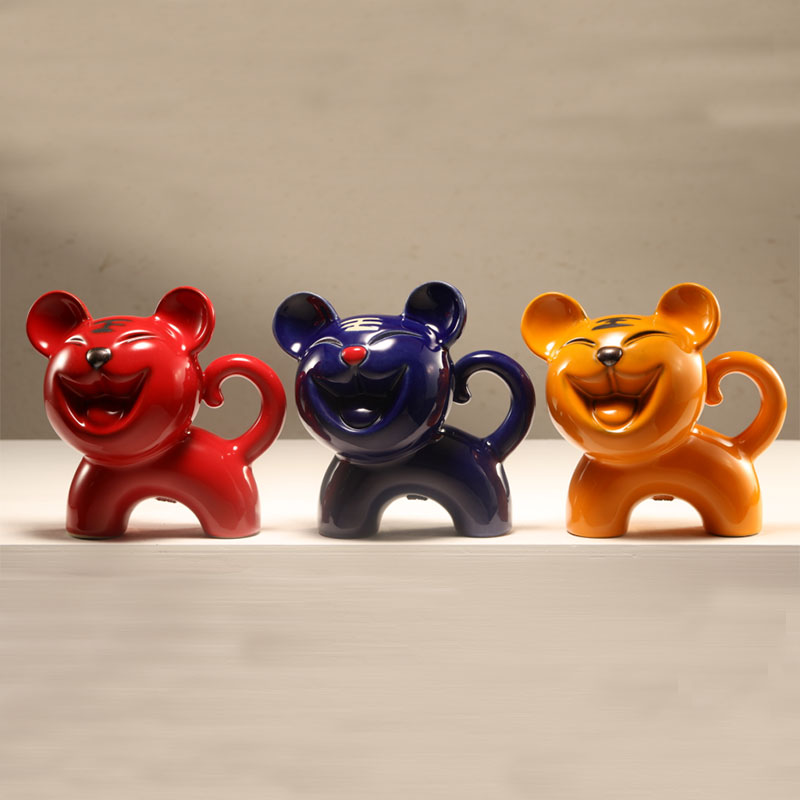 『笑口常开』虎陶瓷摆件（红黄蓝三色可选） - 艺篮子官网